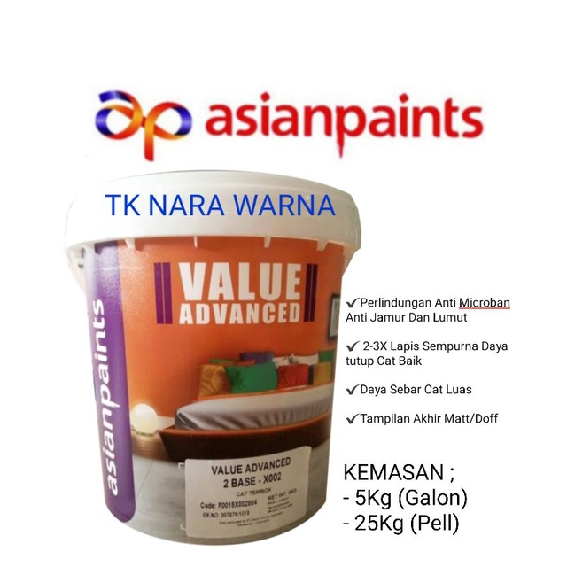 Jual Asianpaint Value Advence Cat Tembok Interior Pelindungan Anti Bacteri 5kg | Shopee Indonesia
