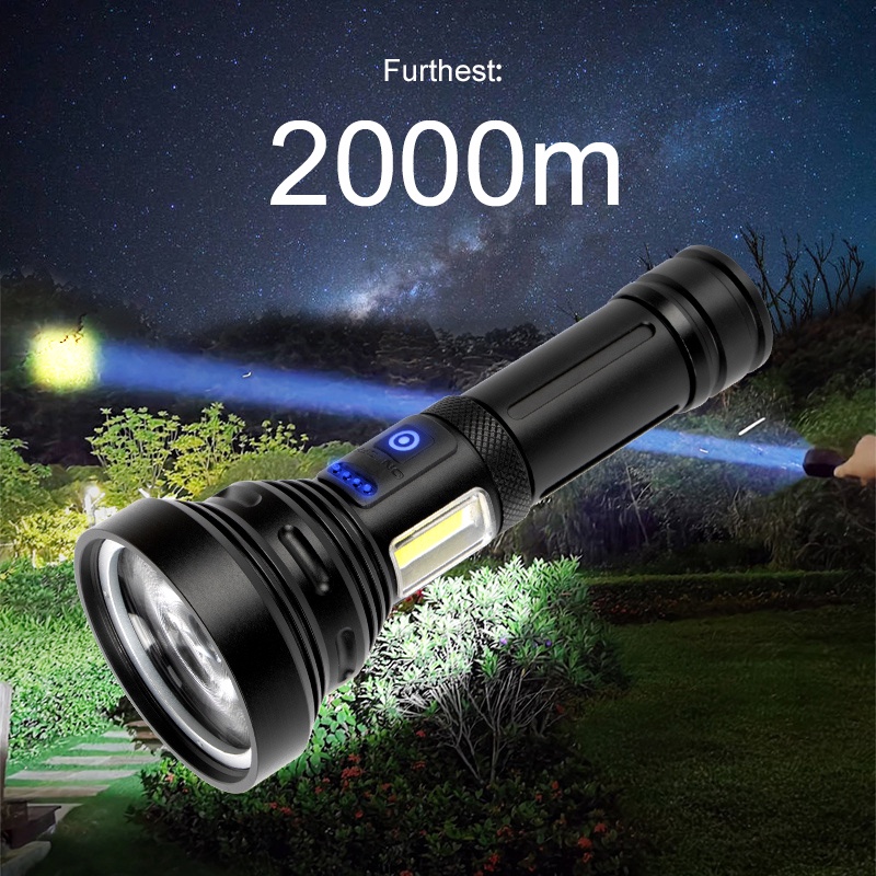 Jual Lampu Senter LED Super Terang Yang Kuat Laser Jarak Jauh 2000 Meter Dengan Tampilan Baterai ...
