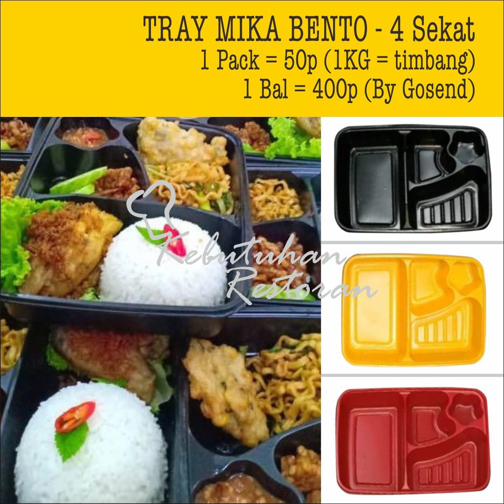 Jual Mika Bento 4 Sekat + Tutup / Box Bento/ Lunch Box/ Tempat Makanan ...