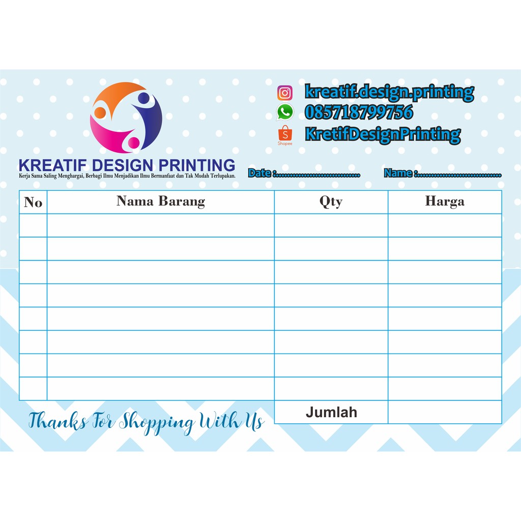 Nota Penjualan Barang MURAH (Bisa Custome) FREE DESIGN | Shopee Indonesia