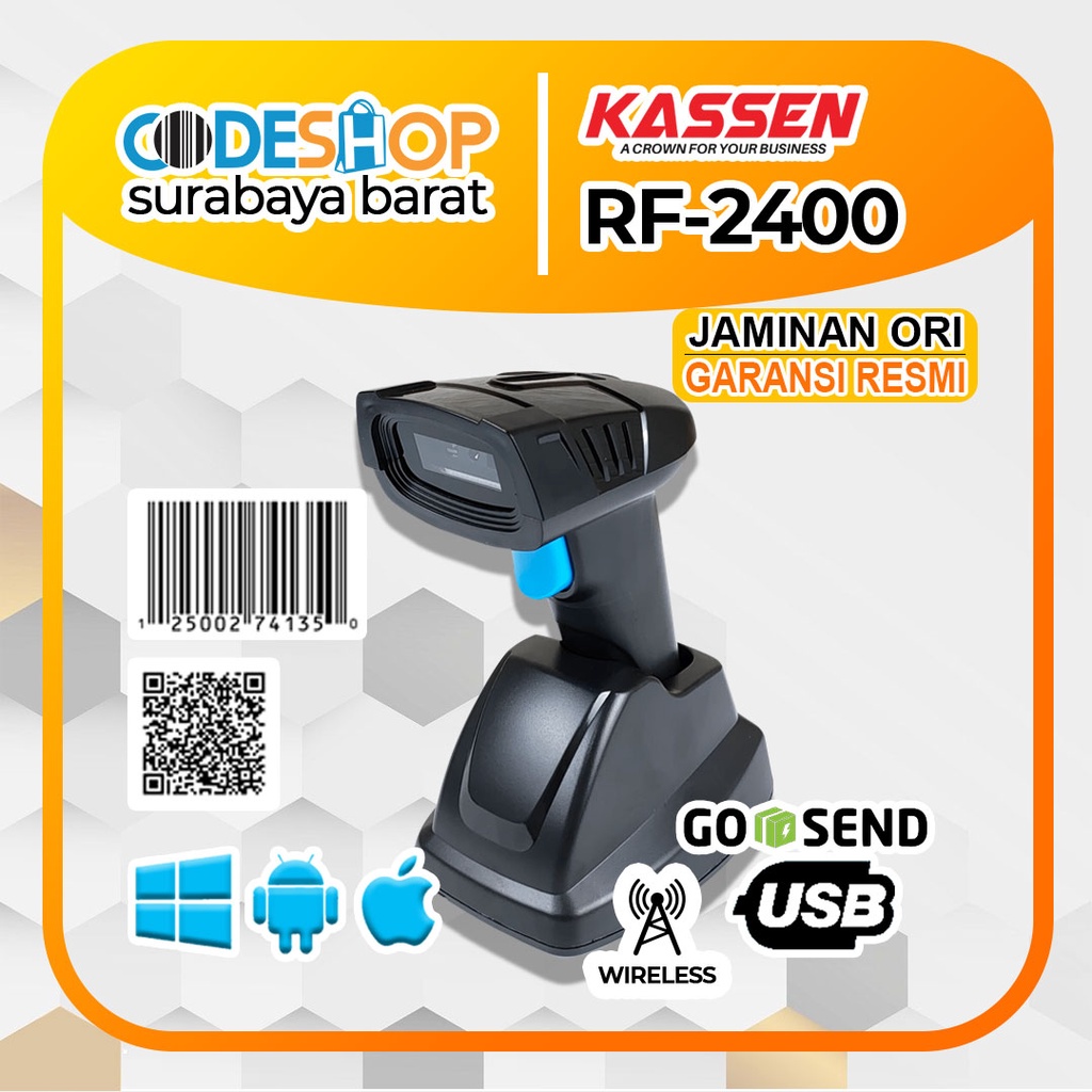 Jual qrcode scanner KASSEN RF-2400 1D/2D WIRELESS BARCODE SCANNER UP TO ...
