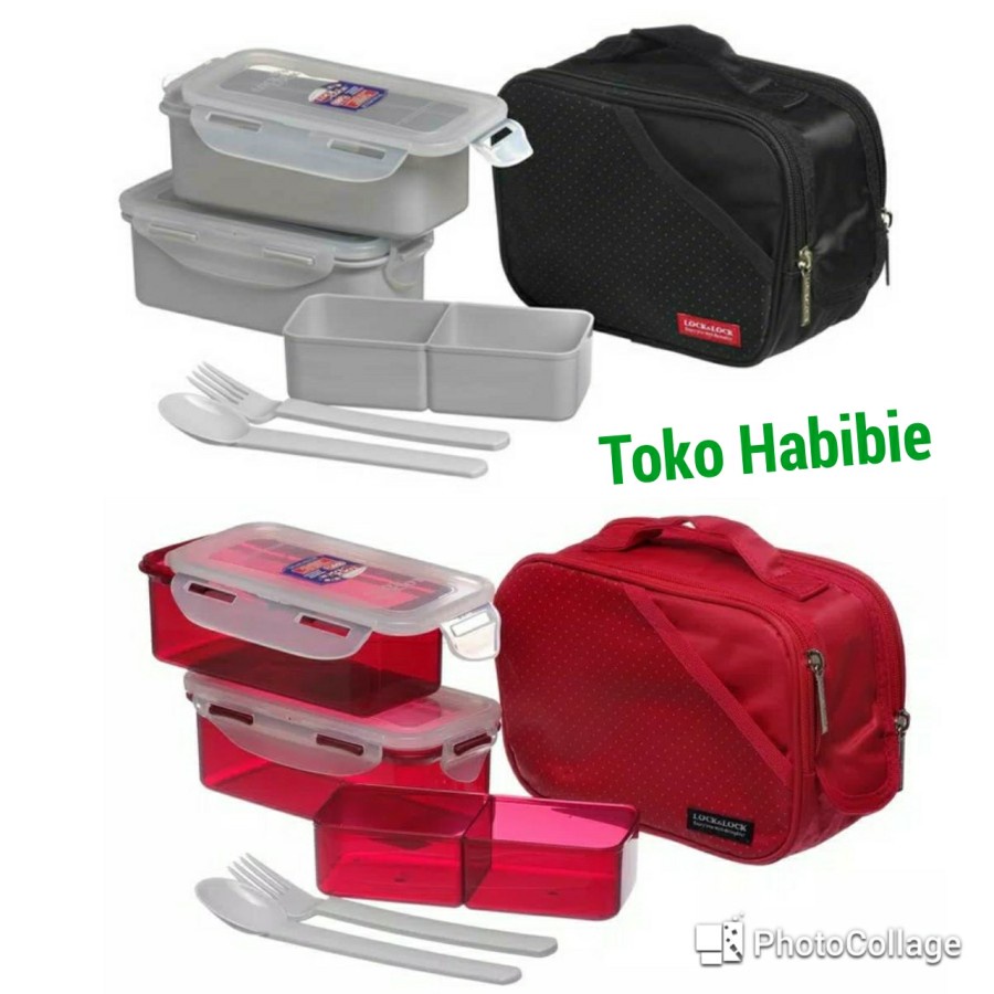 Jual Lock n Lock / LOCK & LOCK Lunch Box 2P Set with clover bag lebih besar tempat bekal Kotak ...