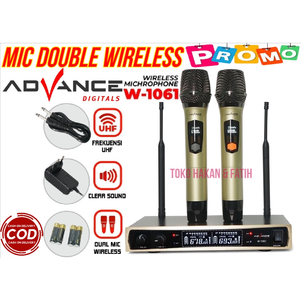 Jual Mic Advance W-1061 UHF Microphone Double Wireless Digital - 100% ...