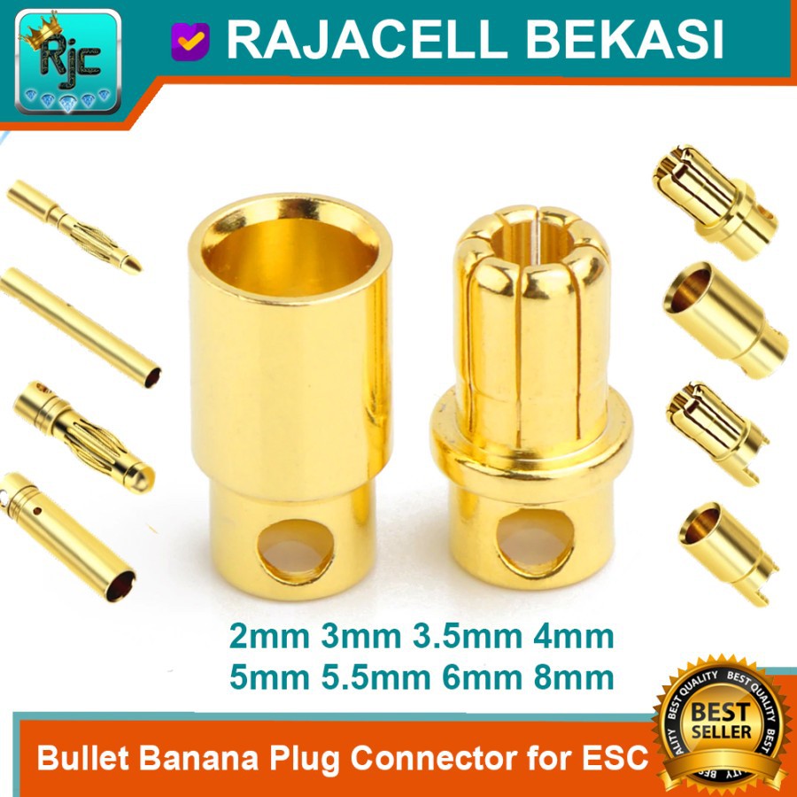 Jual Bullet Banana Plug 2mm~8mm Socket Connector Jack Konektor for ESC ...