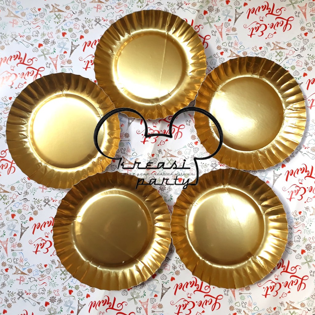 Jual Piring Kue Gold / Paper Plate Gold / Piring Kertas / Piring Kue Ultah | Shopee Indonesia