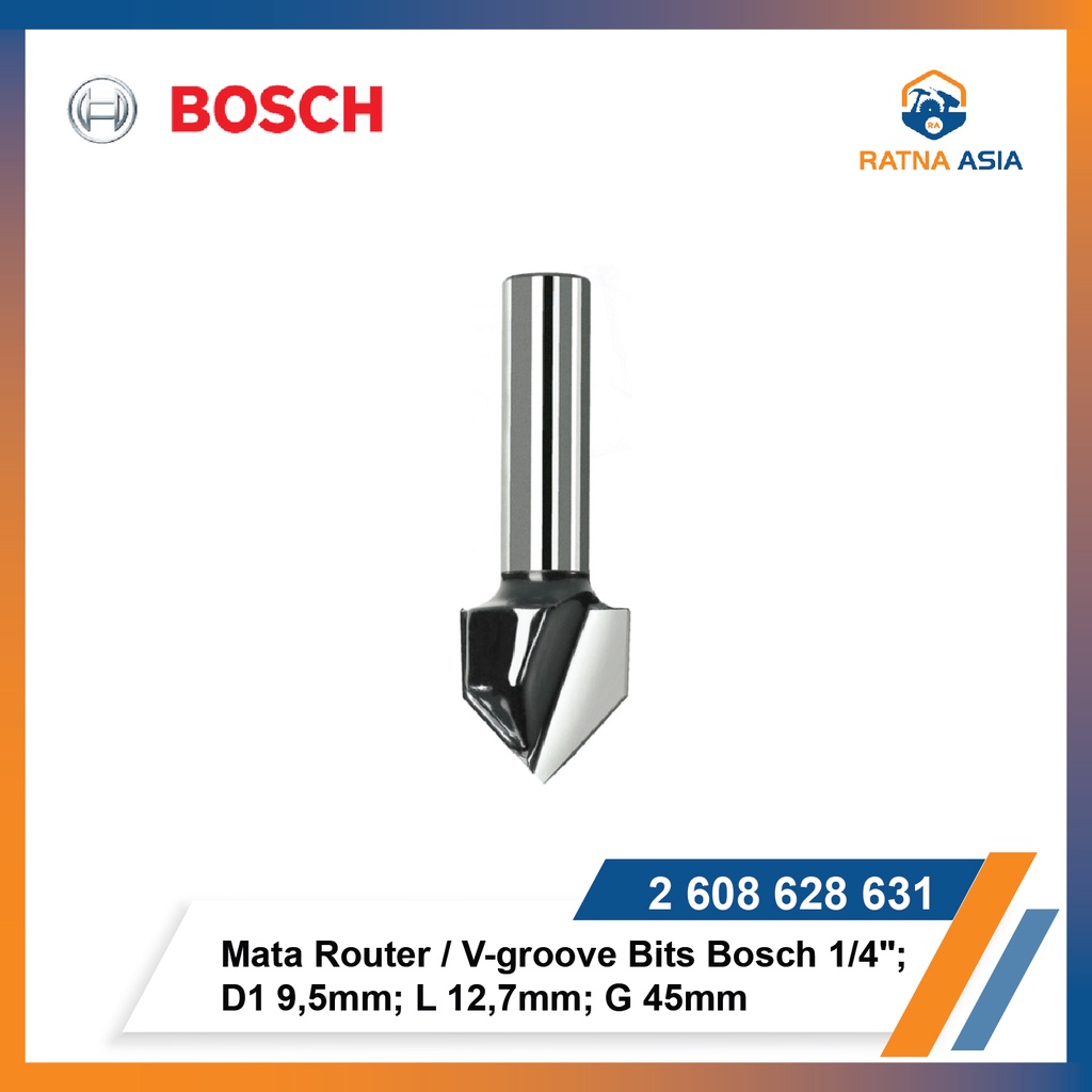 Jual Mata Router / V-groove Bits Bosch 1/4"; D1 9,5mm; L 12,7mm; G 45mm ...