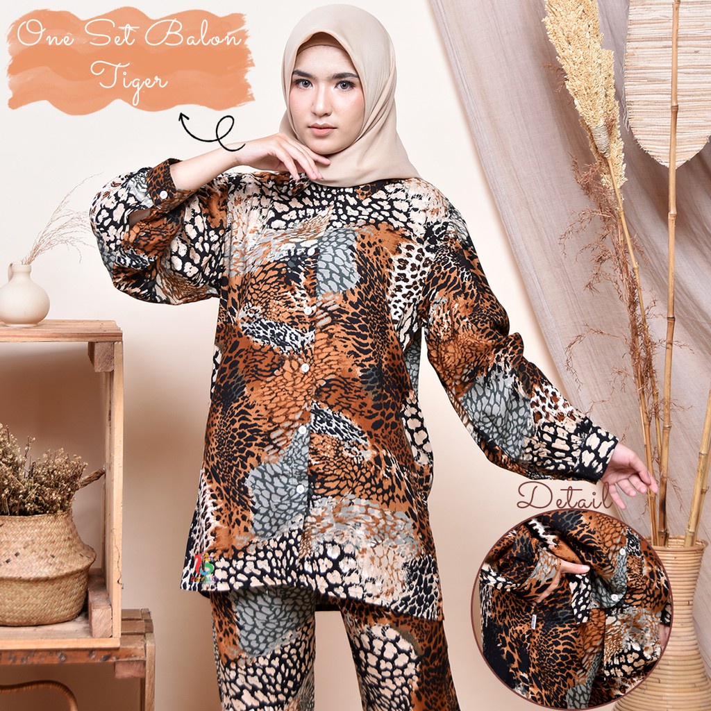 Jual ONE SET TIGER STANDAR / SETELAN KEMEJA LENGAN BALON / ONE SET ...