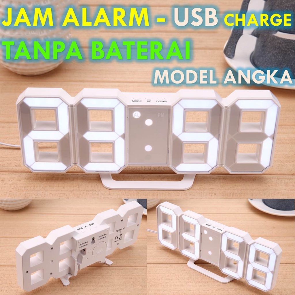 Jual Jam Alarm Digital Model Angka Meja LED Portable Tanpa Baterai Cas ...