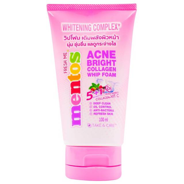 Jual MENTOS facial foam ACNE BRIGHT collagen whip foam | Shopee Indonesia