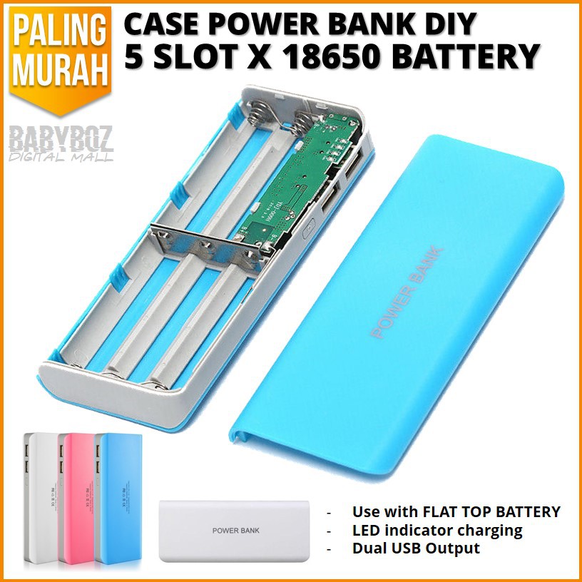 Casing DIY Case Power Bank untuk baterai batre battery 18650 x 5pcs ...
