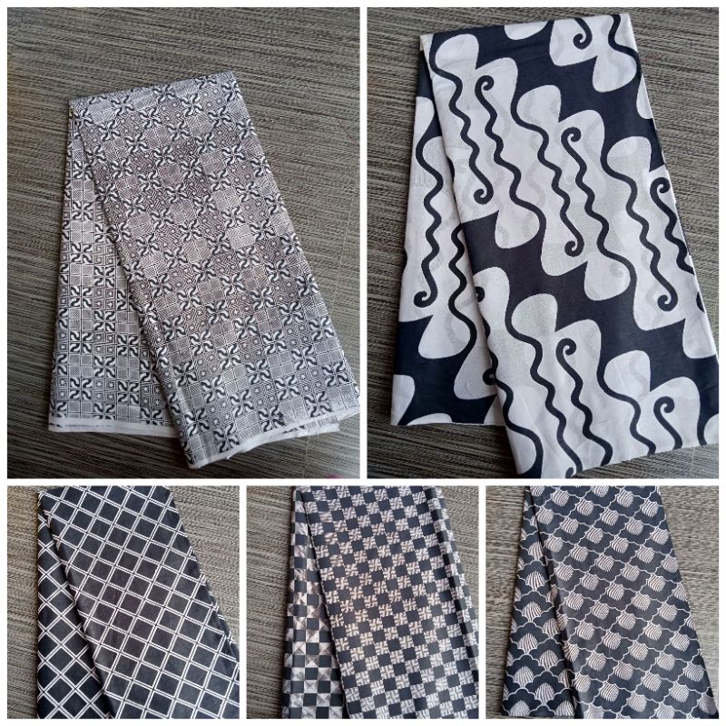 Jual kain batik hitam putih IK monokrom parangg kotak catur kerang ...