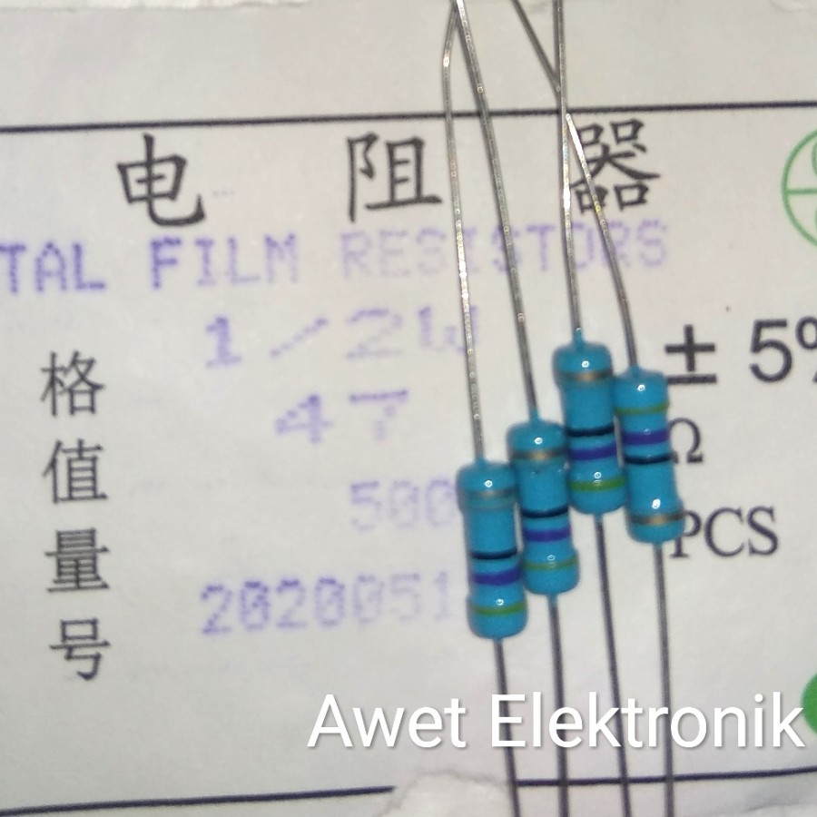 Jual resistor 47 ohm 1/2 watt resistor 47r 1/2w resistor 47R 1/2W ...