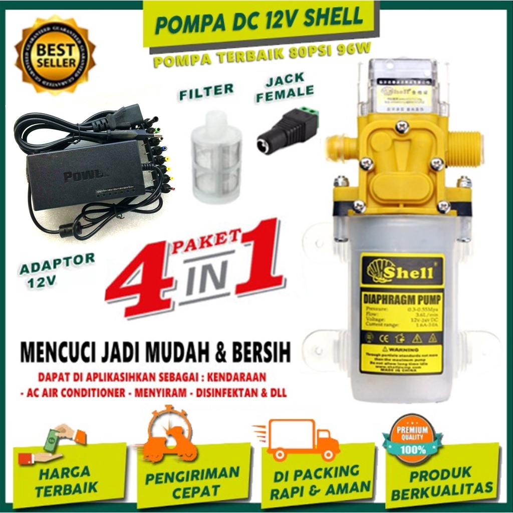 Jual Pompa Air DC 12V SHELL 4in1 - Alat Cuci Motor Mobil Cuci AC Siram ...