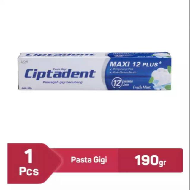 Jual CIPTADENT PASTA GIGI ODOL MAXI 12 PLUS FRESH MINT - COOL MINT 190 ...