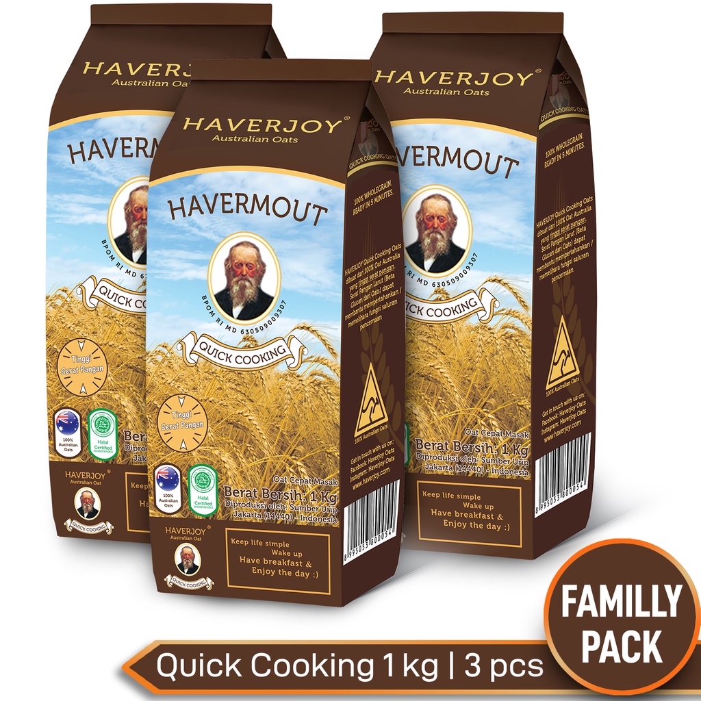 Jual Haverjoy Family Pack Quick Cooking Oats 1 kg - 3 Pcs | Shopee ...