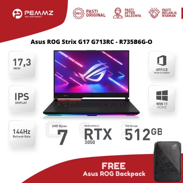 Jual ASUS ROG STRIX G17 G713RC AMD Ryzen™ 7 6800H - RAM 8GB DDR5 - SSD ...