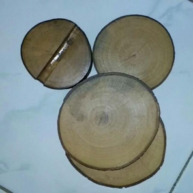 Natural wood coaster 9-10 cm tatakan kayu bulat alami | Shopee Indonesia