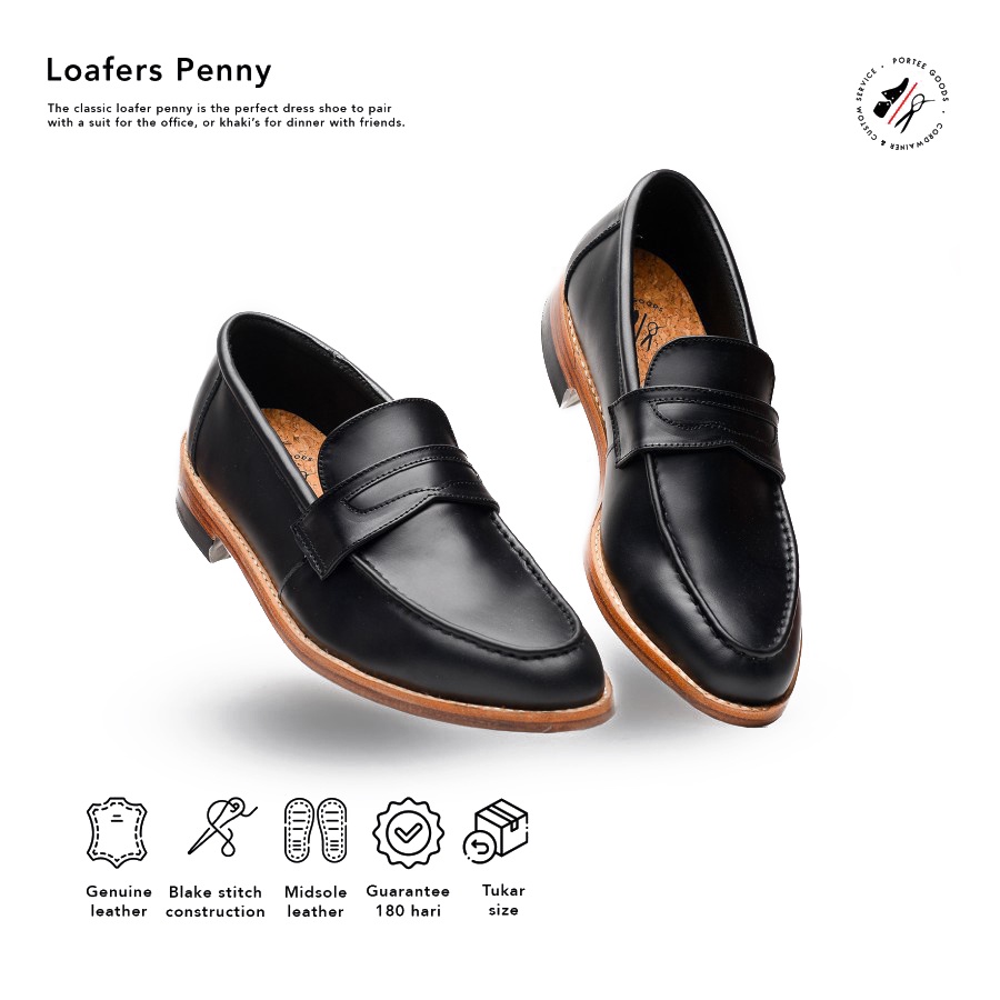 Jual Portee Goods Sepatu Kulit Kerja Pria Loafers Penny Hitam Leather ...