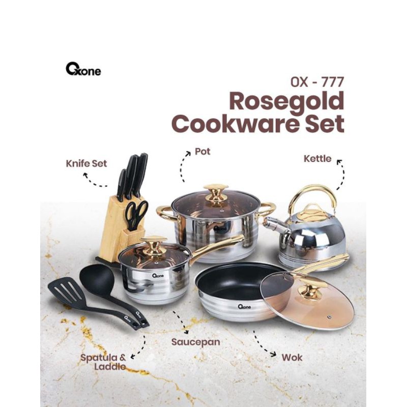 Jual Oxone OX-777 RoseGold Cookware set panci set ox777 | Shopee Indonesia
