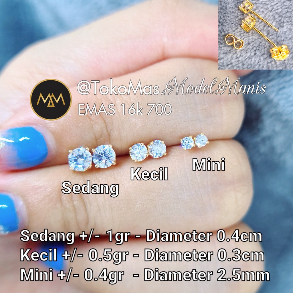 Jual Anting solitaire tindik tusuk emas kuning 700 kadar 16 K | Shopee ...