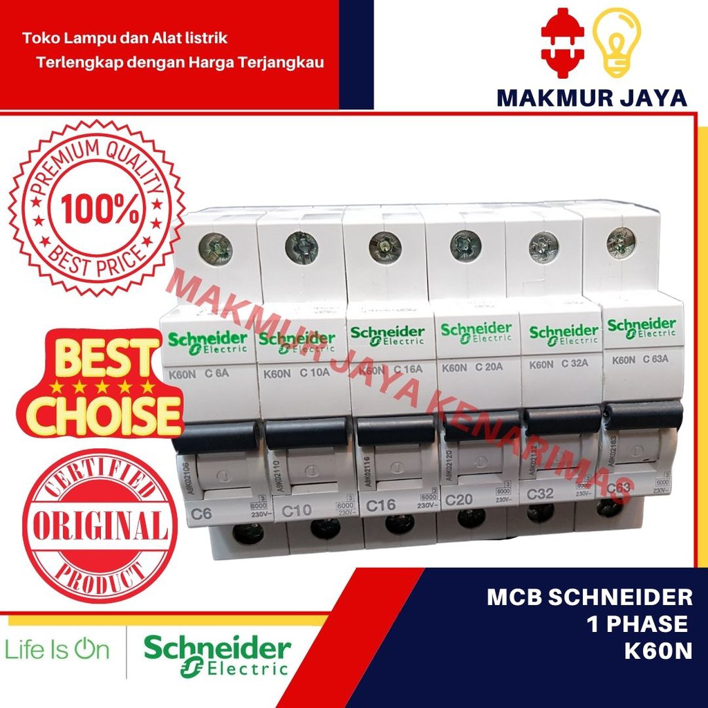Jual Mcb Schneider 1phase 1p 6A 10A 16A 20A 32A 63A original 6KA murah/MCB schneider Indonesia ...