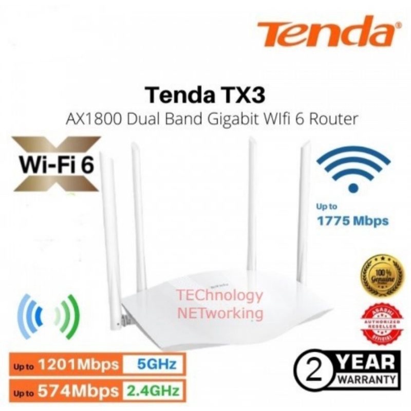 Jual Tenda TX3 - AX1800 Dual Band Gigabit Wi-Fi 6 Router TX 3 AX 1800 ...