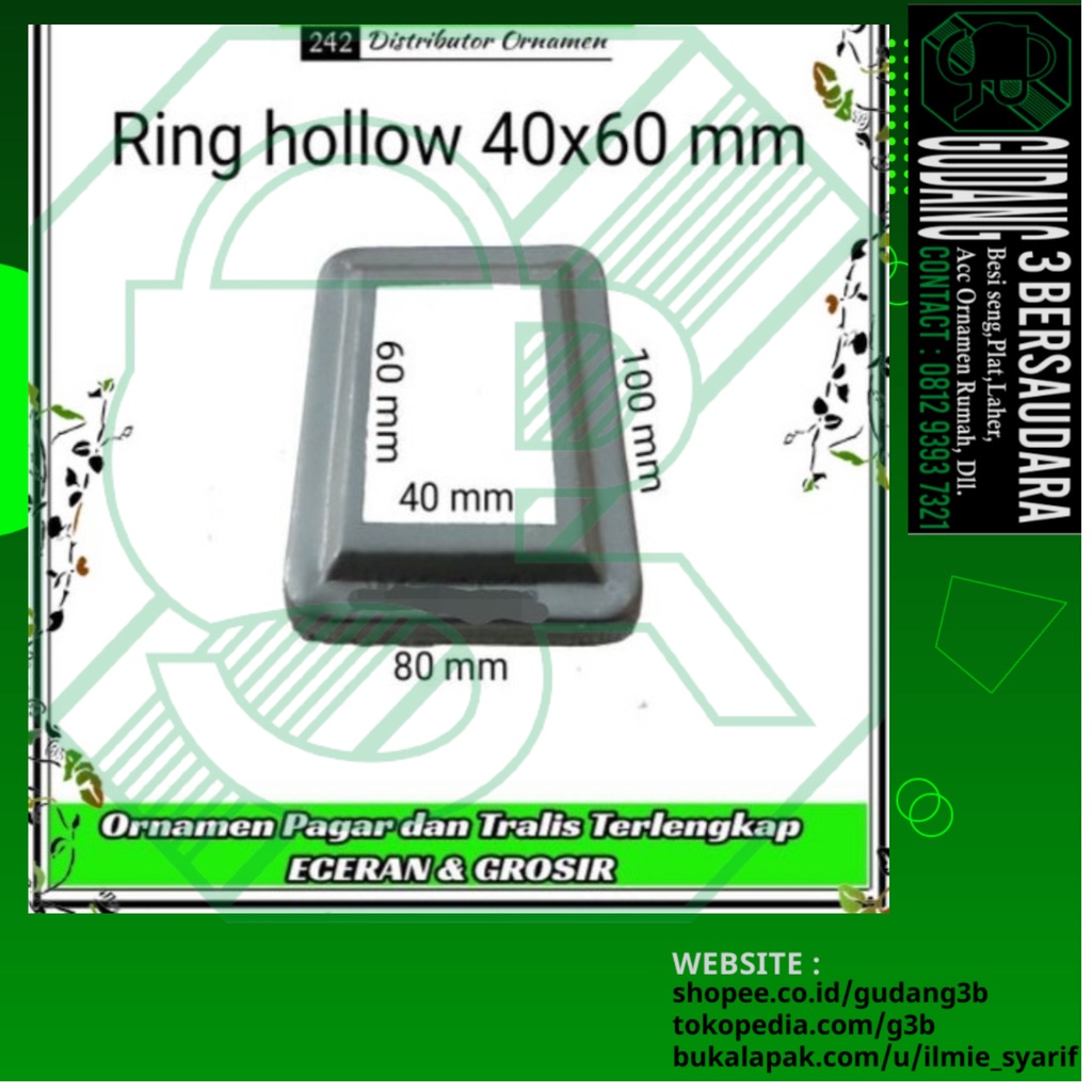 Jual Ring hollow 40x60 mm tapak hollow minimalis aksesoris pintu pagar besi Berkualitas | Shopee ...