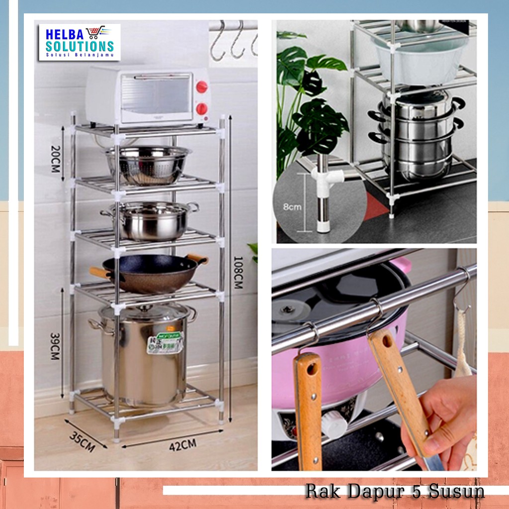 Jual Rak Dapur 5 Susun Rak Stainless Rak Perabot Dapur Penyimpanan ...
