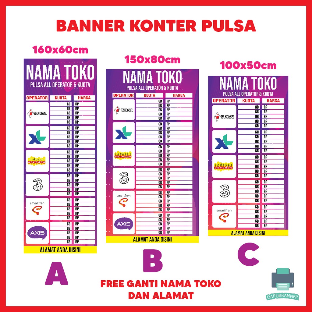 Jual Spanduk Konter Pulsa (Banner Counter / Loket Pembayaran) - Ukuran 200x100cm fl 280gr ...