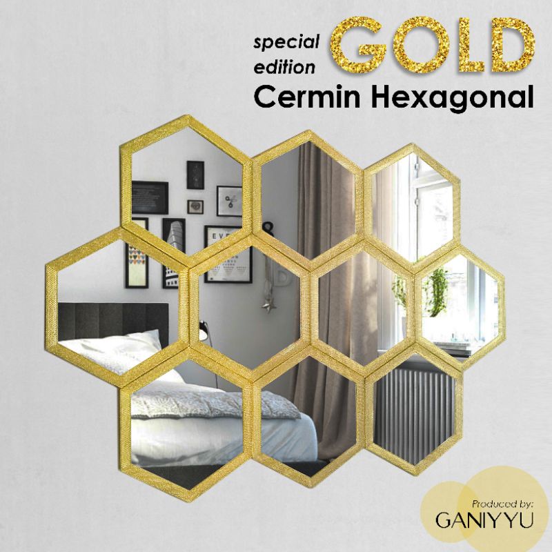 Jual Cermin Hexagonal GOLD 16 CM | Shopee Indonesia
