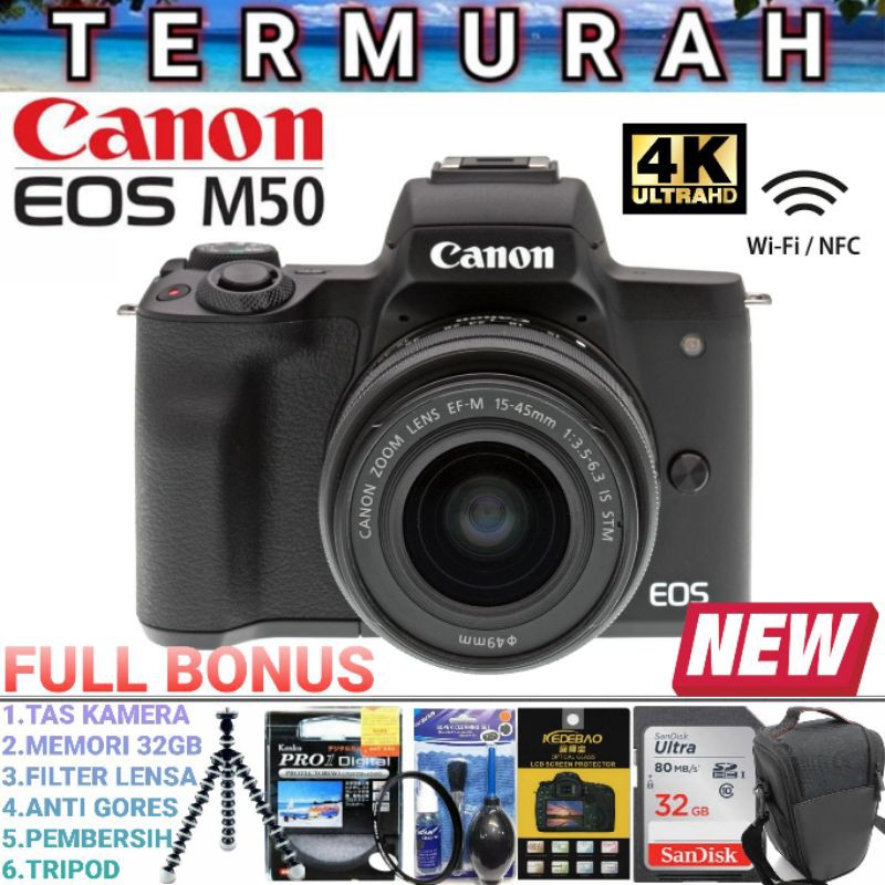 Jual CANON EOS M50 + LENSA 15-45MM IS STM ( PRODUK ORIGINAL ) BARU DAN ...