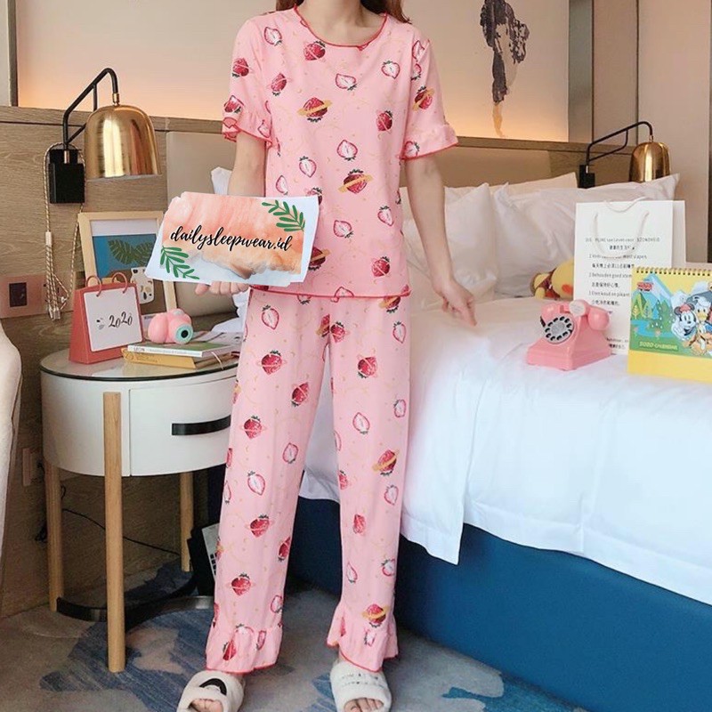 Jual Strawberry Long Pants Piyama | Sleepwear/ Pajamas/ baju tidur ...