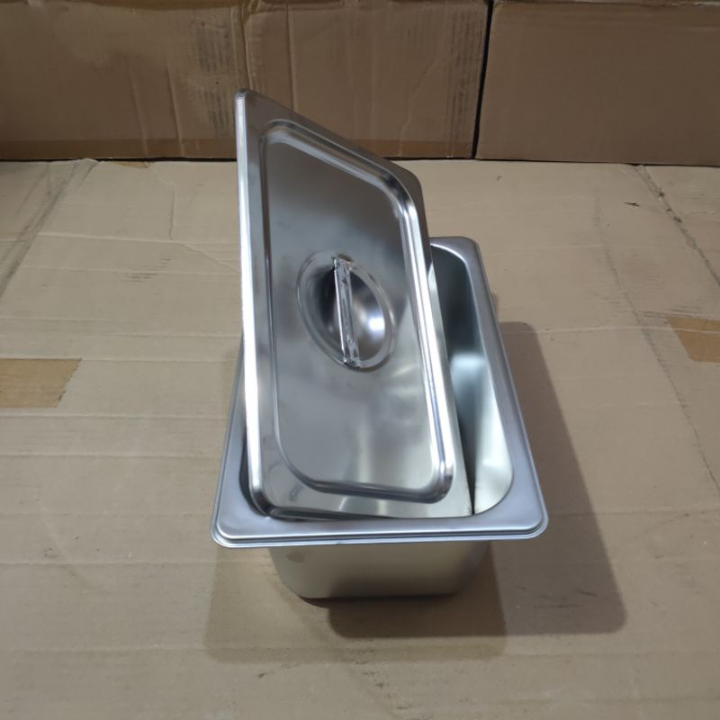 Jual Food Pan Stainless + Tutup 1/4 x 10 cm (26,5 x 16,2 x 10cm) | Shopee Indonesia