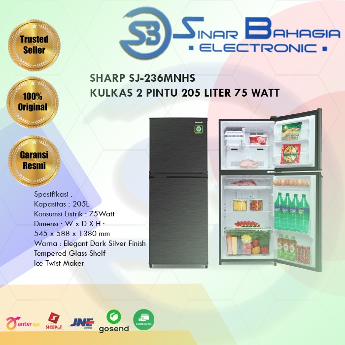 Jual SHARP SJ-236MNHS KULKAS 2 PINTU 205 LITER 75 WATT(NEW)(KHUSUS ...