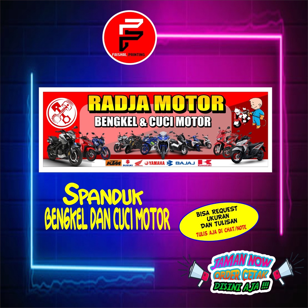 Jual Spanduk banner Bengkel Motor dan Cuci Motor Ukuran 3 x 1 meter ...