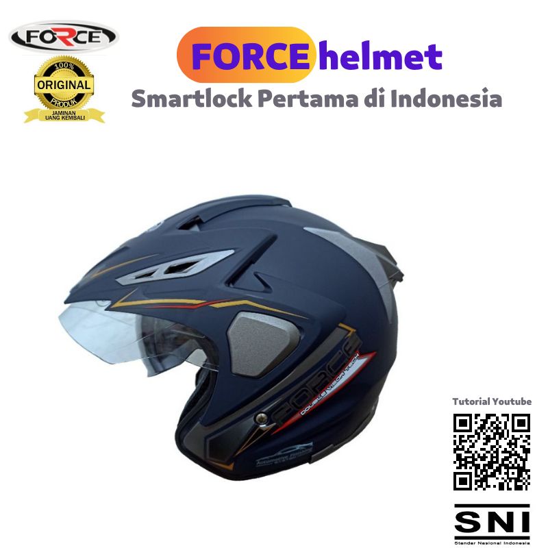 Jual Helm Motor SNI Original Half Face Double Visor Force Smartlock ...