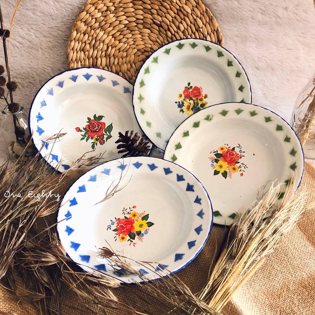 Jual Piring Seng Enamel Jadul Motif Bunga Kembang 20cm Anti Pecah ...