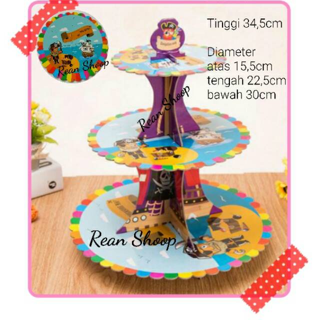 Jual Tempat tier cup kue cake cupcake muffin coklat stand 3 tier susun karakter bajak laut ...