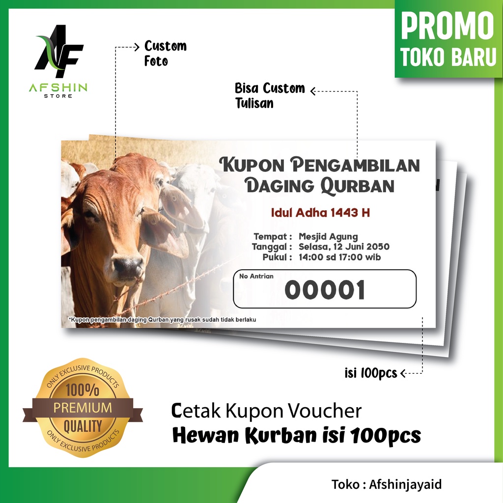 Jual Cetak Kupon Voucher Pengambilan Daging Hewan Kurban isi 100pcs ...