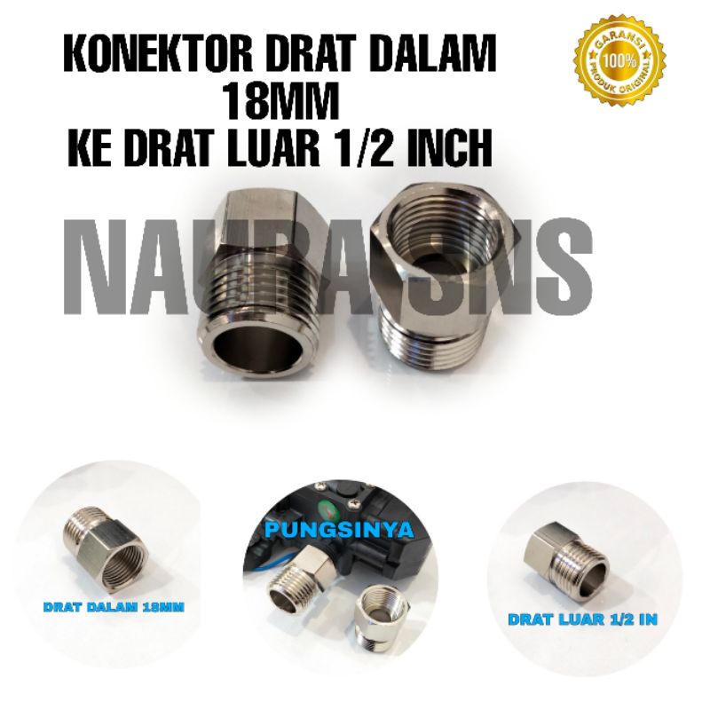 Jual CONVERTER KONEKTOR POMPA DC 12V DRAT DALAM 18MM KE DRAT LUAR 1/2 ...