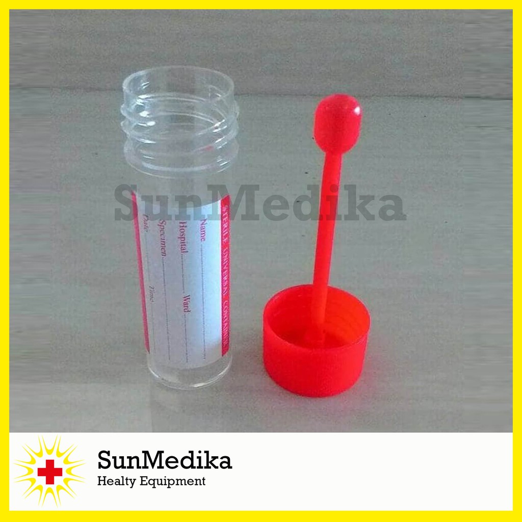 Jual Pot Feces Sterile 30cc Transparant Bersendok Tutup Merah | Feaces ...