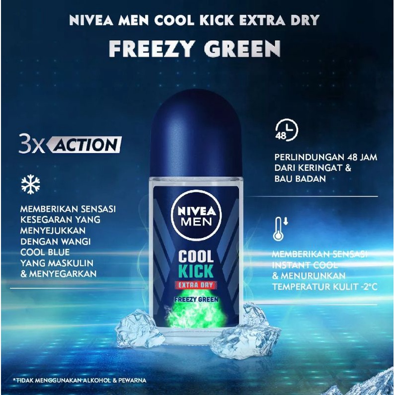 Jual Nivea men cool kick extra dry freezy green deodorant 50ml | Shopee ...