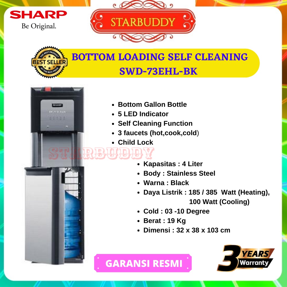 Jual DISPENSER SHARP SWD-73EHL-BK GALON BAWAH SELF CLEANING 73 EHL ...