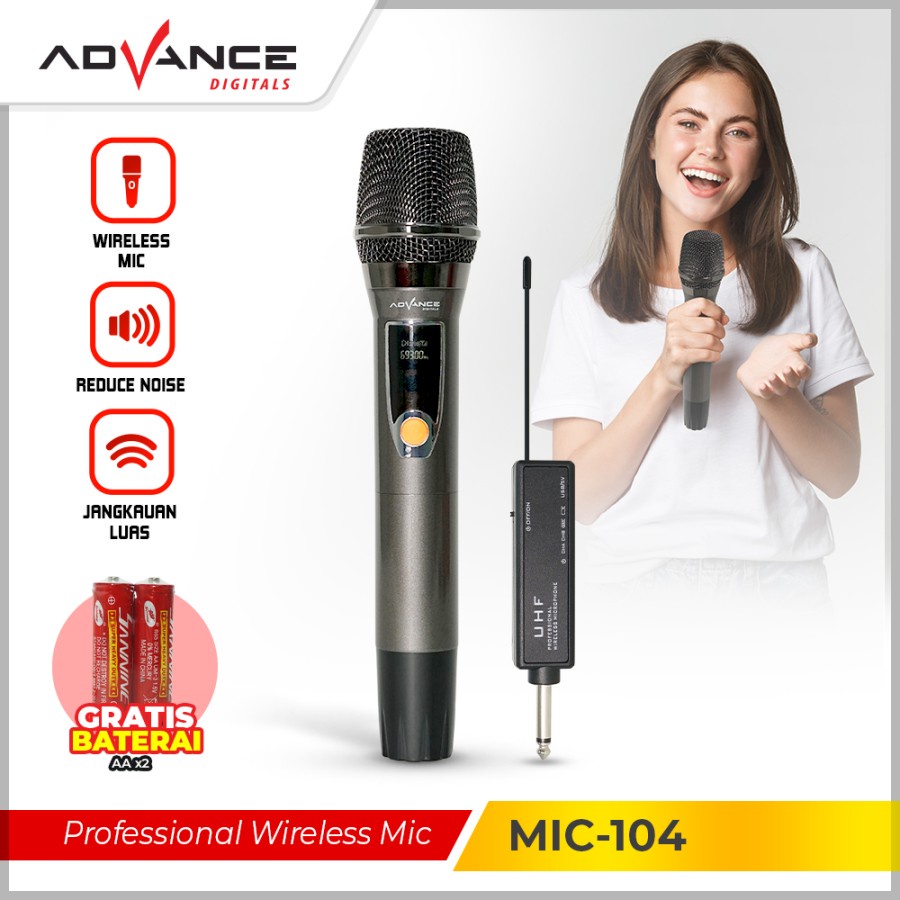 Jual Mic Wireless Single advance Mic-104 Mic Profesional UHF Wireless microphone Advance MIC104 ...