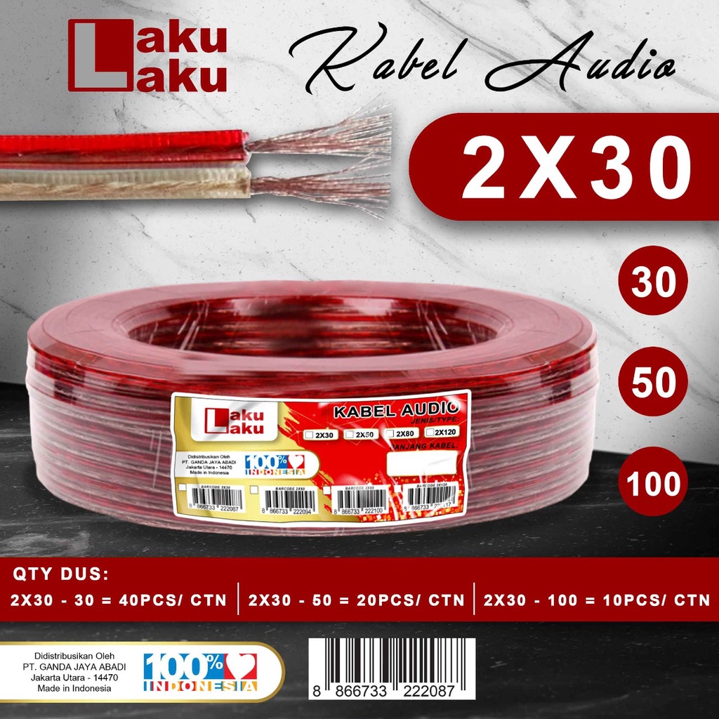 Jual KABEL AUDIO TRANSPARAN 2X30 30 YARD SNI - KABEL ROLL LAKULAKU 20 ...