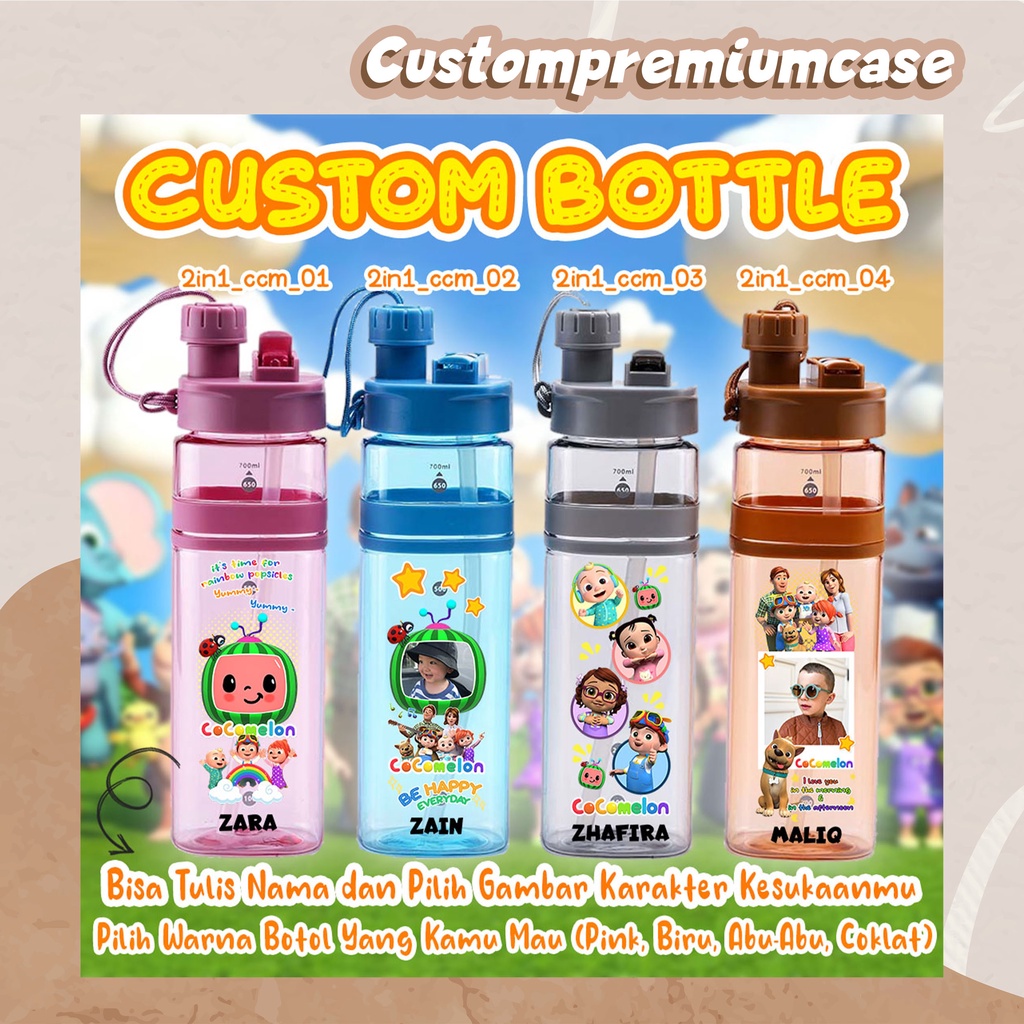 Jual BOTOL MINUM CUSTOM 2 IN 1 DESAIN KARAKTER KARTUN ANIMASI ANAK2 GAMBAR MELON BAYI LAGU MUSIK ...