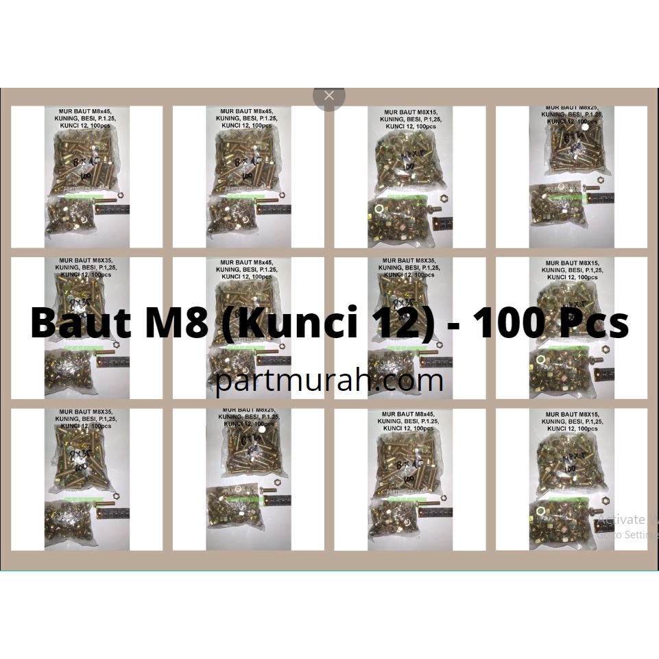 Jual Mur Baut/ Bolt Nut Ukuran M8 atau kunci 12 Warna Kuning Berbagai ...