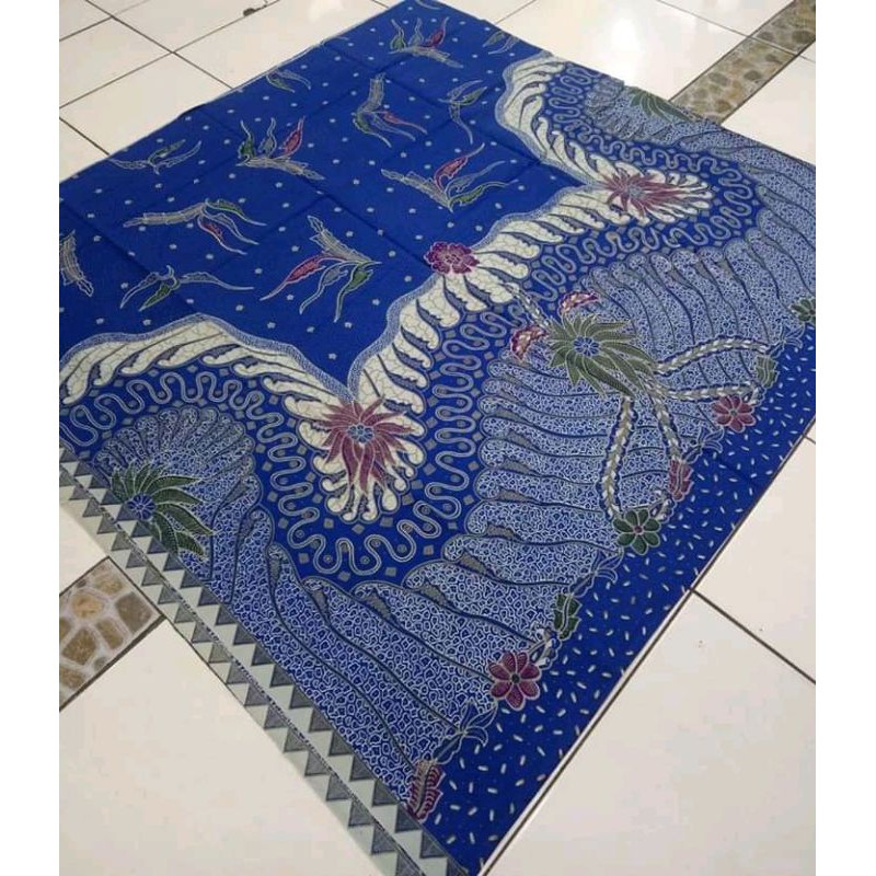 Jual Kain Batik murah Solo motif gunungan kembang dasar biru | Shopee ...