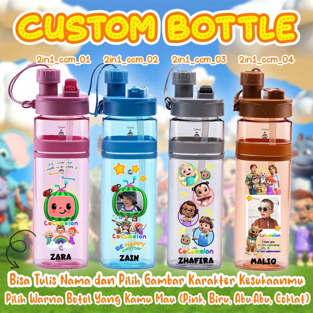 Jual BOTOL MINUM CUSTOM 2in1 GAMBAR KARAKTER ANAK DESAIN KARTUN ANIMASI ...