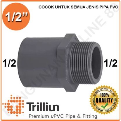 Jual Sock Drat Luar 1/2" inch TRILLIUN PIPA PVC VALVE SOCKET 1/2" ABU ...